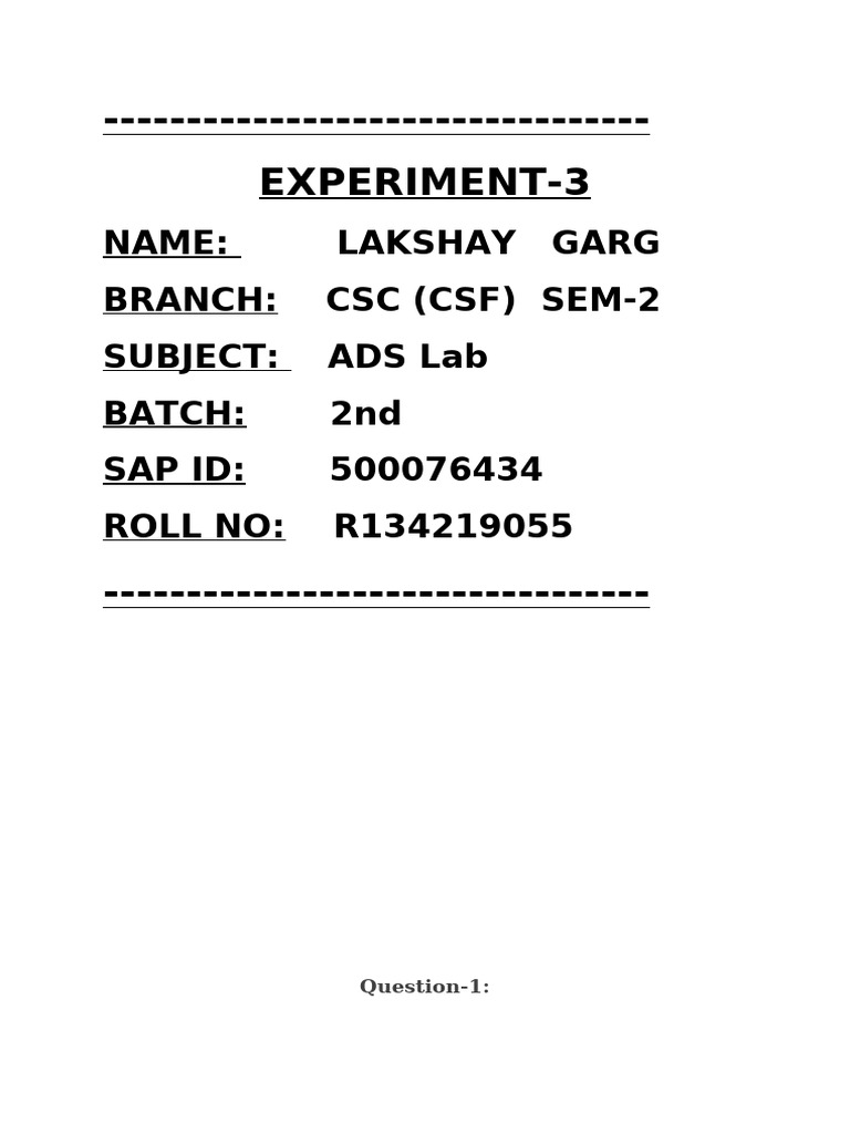 ADS Lab Experiment 3 Report | PDF
