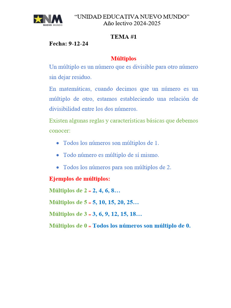 Materia Clases de Matematica 6to Hasta El Tema 10 | PDF ...