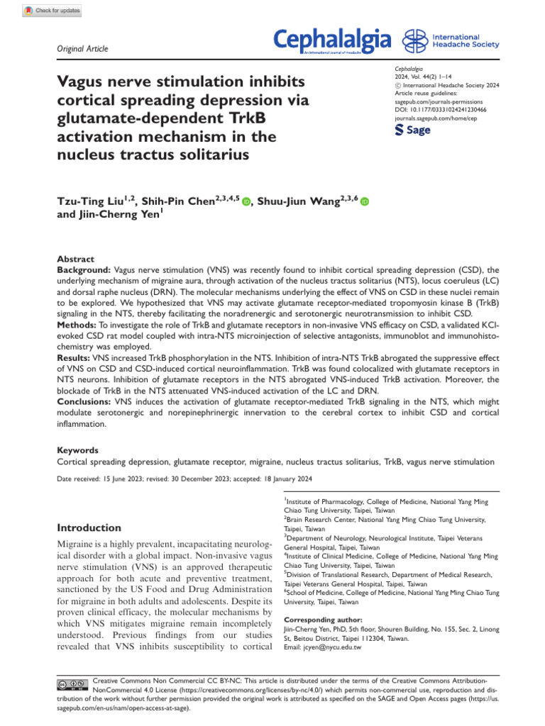 Vagus Nerve Stimulation Inhibits Cortical Spreading Depression Via Glutamate-Dependent TRKB ...