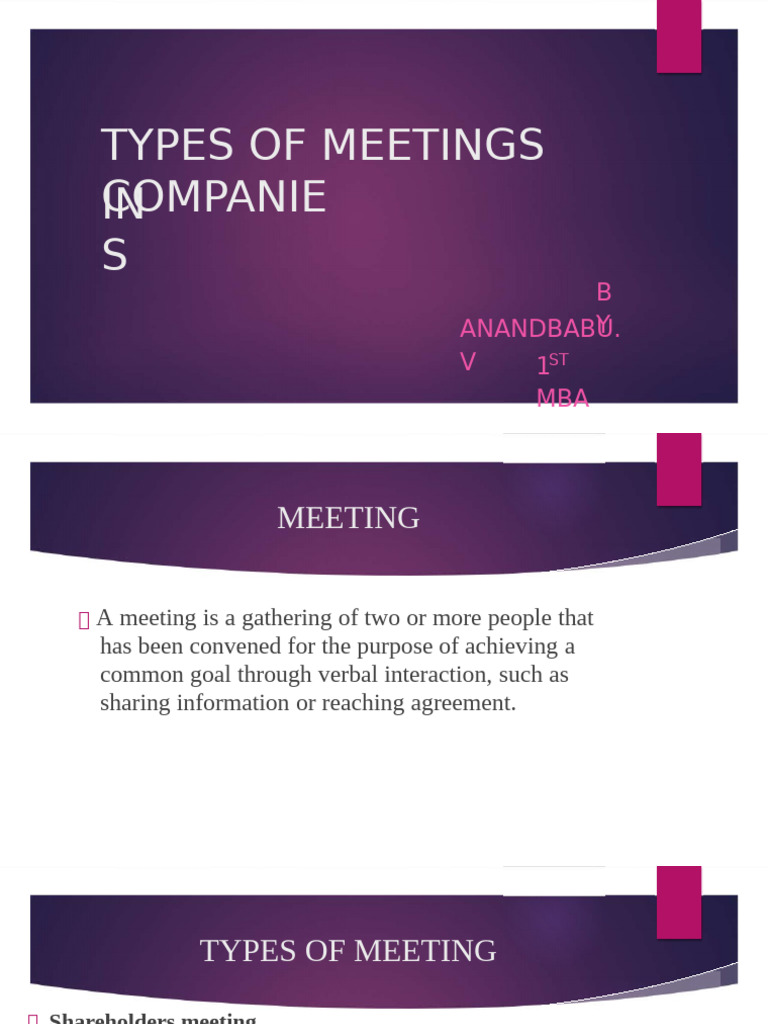 Types of Company Meetings Explained | PDF | Board Of Directors ...