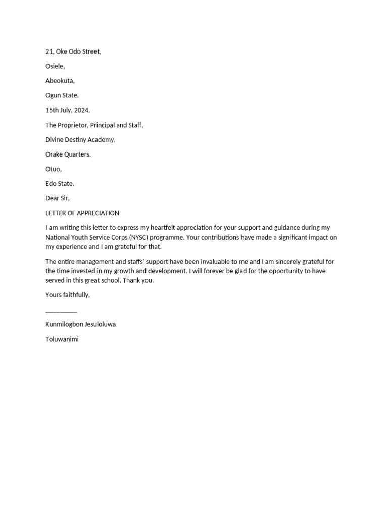 Appreciation Letter | PDF