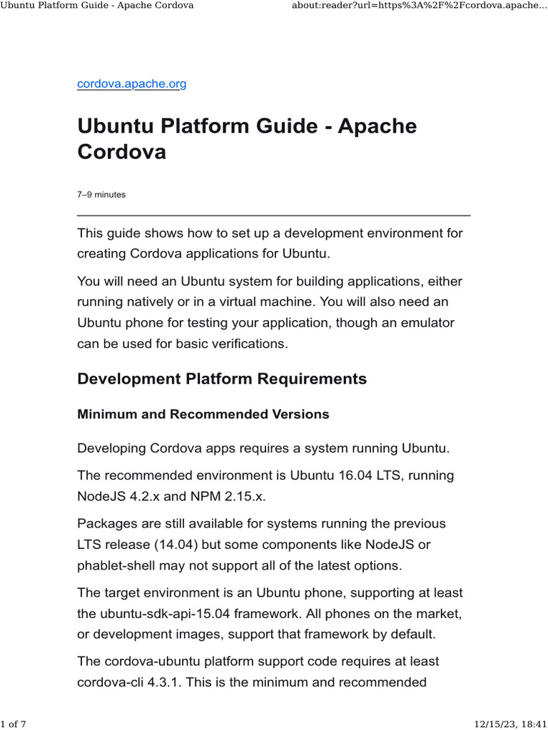 Ubuntu Platform Guide - Apache Cordova | PDF | Virtual Machine | Software