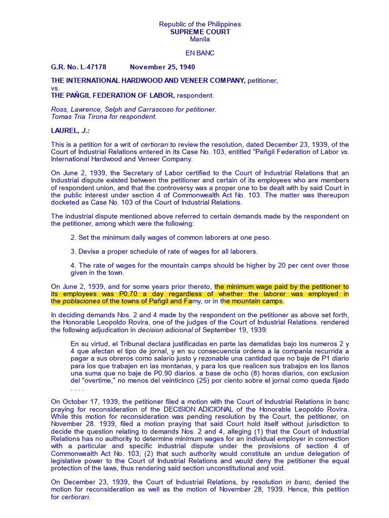 International Hardwood and Veneer Co., vs. Pangil Federation of LaborG ...