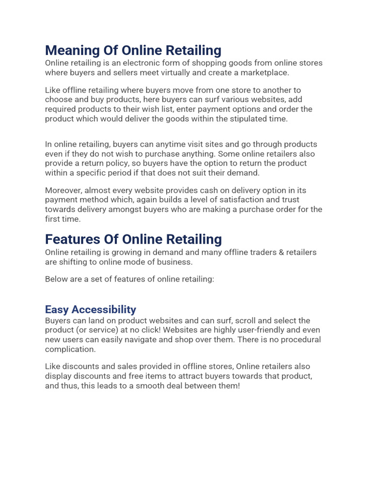 Features of E-Retailing | PDF | Online Shopping | Retail