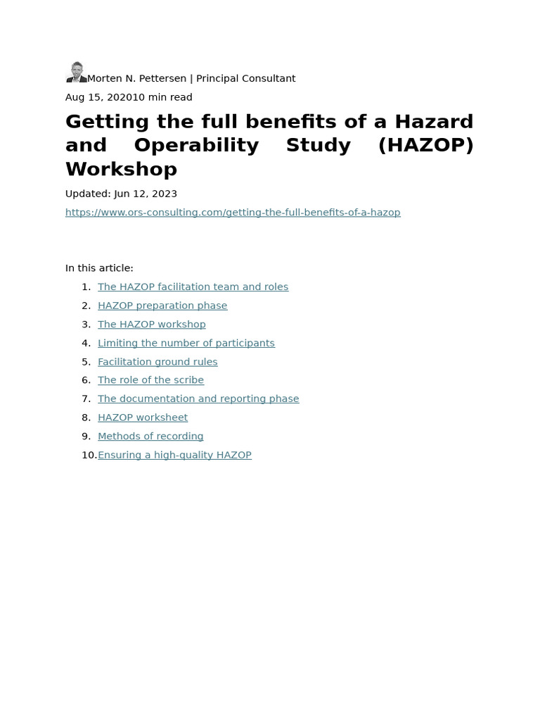 Getting The Full Benefits of A Hazard and Operability Study (HAZOP) Workshop | PDF
