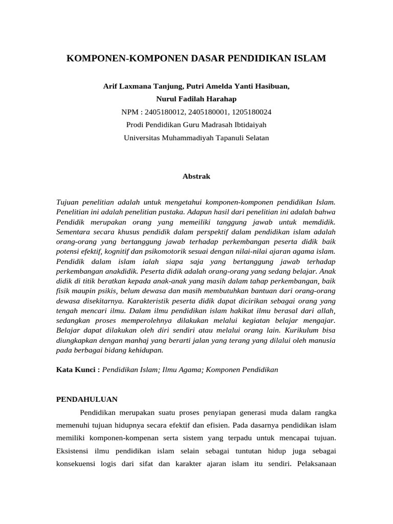 KOMPONEN Pendidikan Islam | PDF