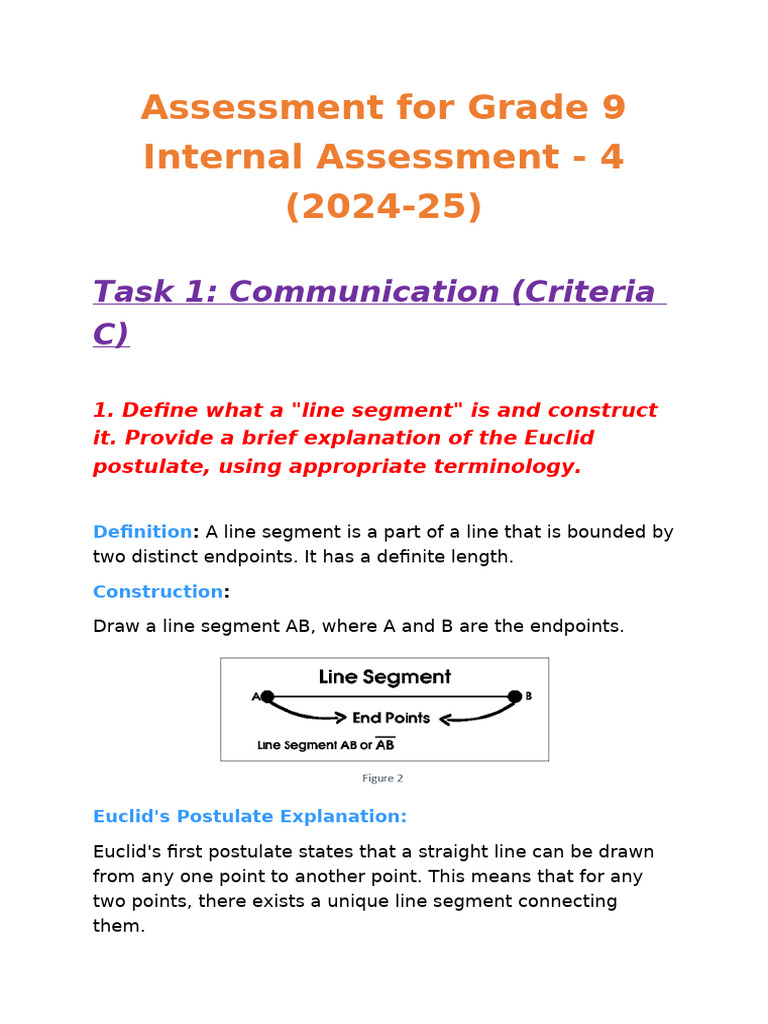 Assessment For Grade 9 Internal Assessment by Adarsh Sharma | PDF | Line (Geometry) | Angle