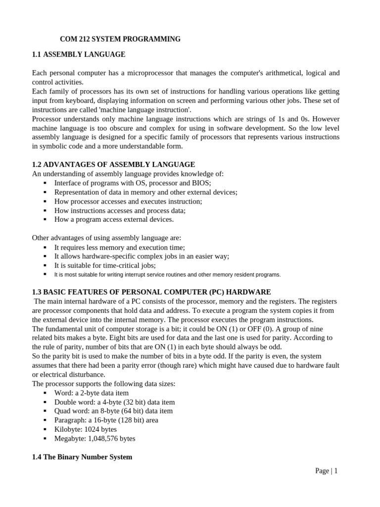 COM212 NOTE | PDF | Assembly Language | Central Processing Unit
