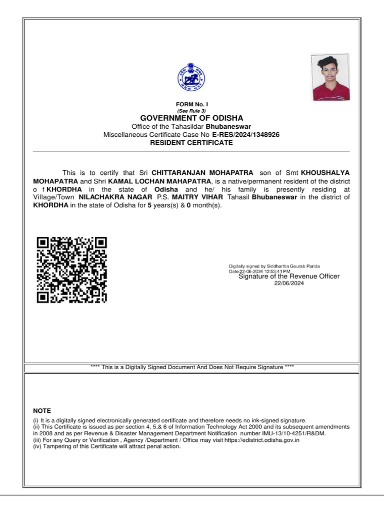 Resident Certificate | PDF