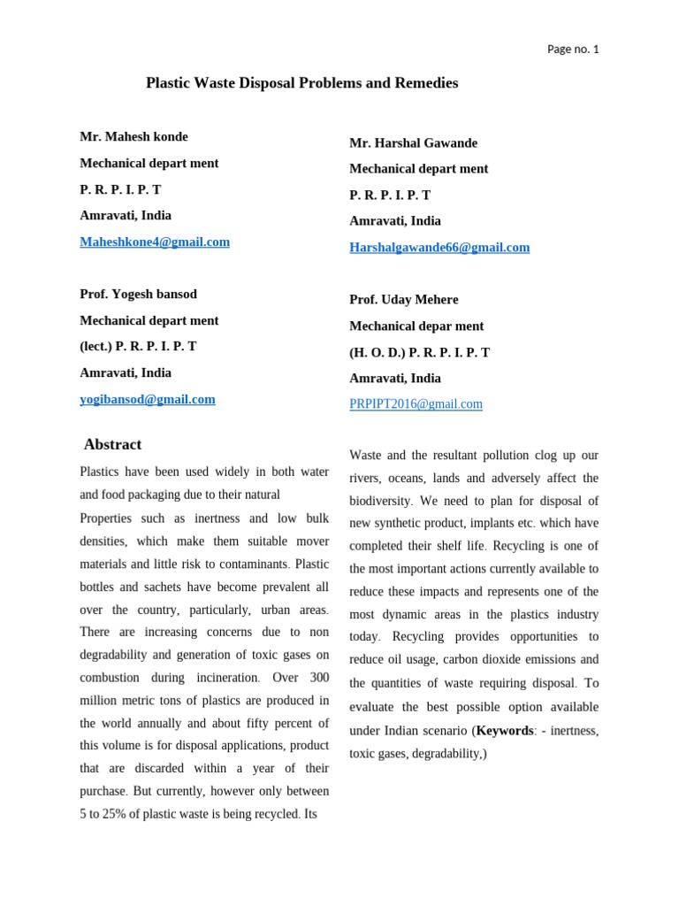 Plastic Waste Disposal Problems and Remedies | PDF | Plastic | Waste ...