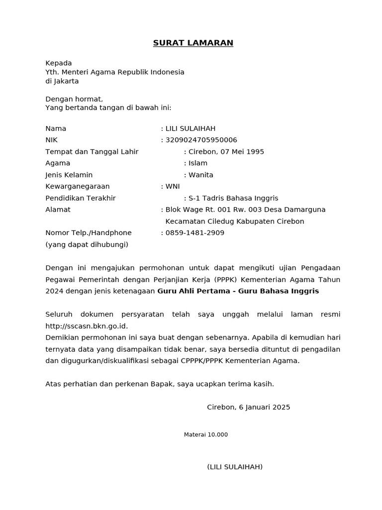 Surat-Lamaran EKA CPPPK-2024 | PDF