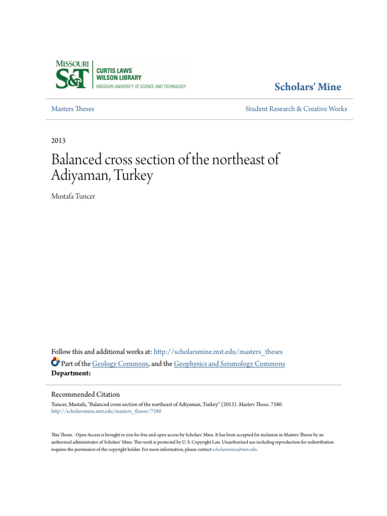 Balanced Cross Section of The Northeast of Adiyaman, Turkey | PDF ...