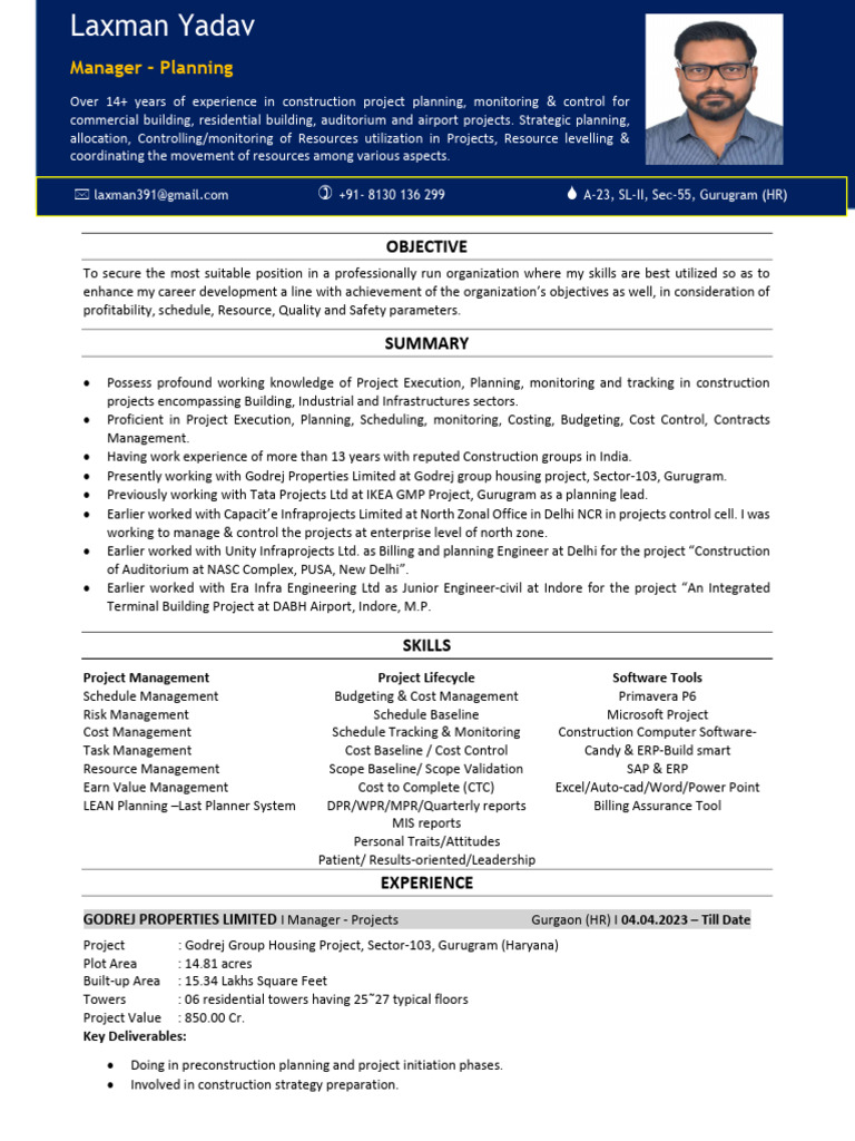 CV - Laxman Yadav - Planning Manager | PDF | Business