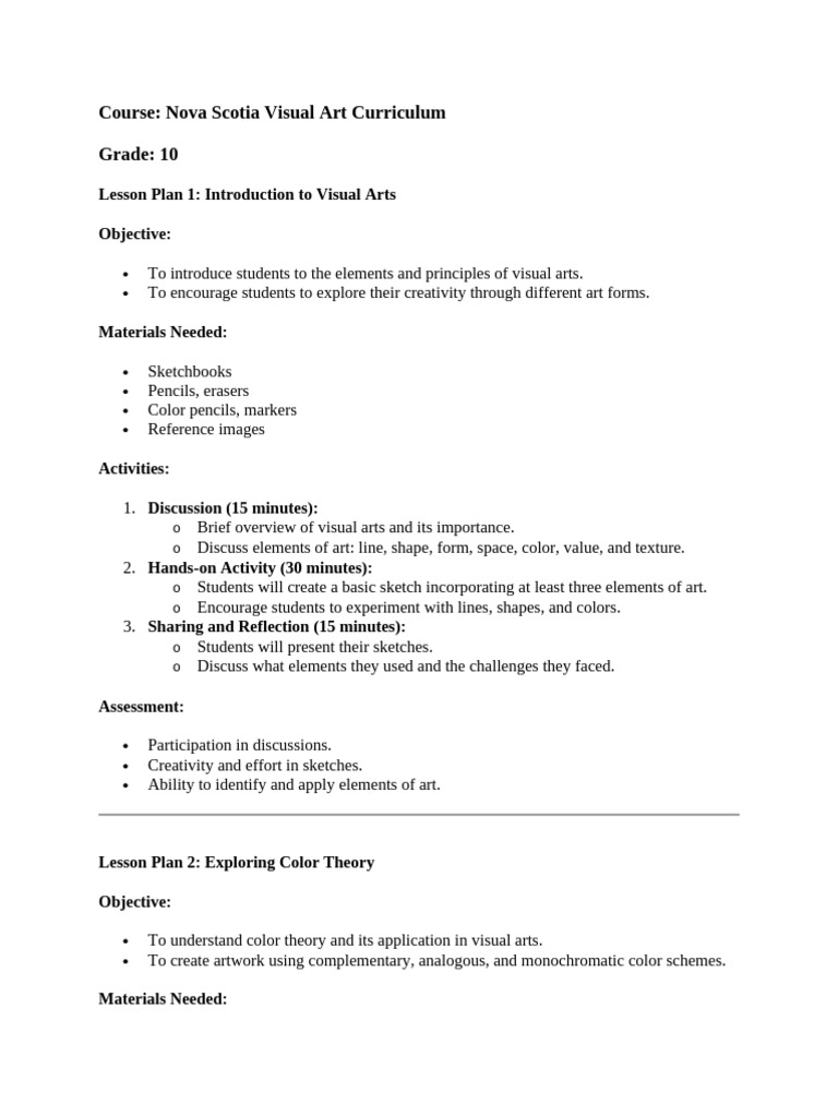 Communication Plan - Visual Arts - 10 Curriculum | PDF | Drawing ...