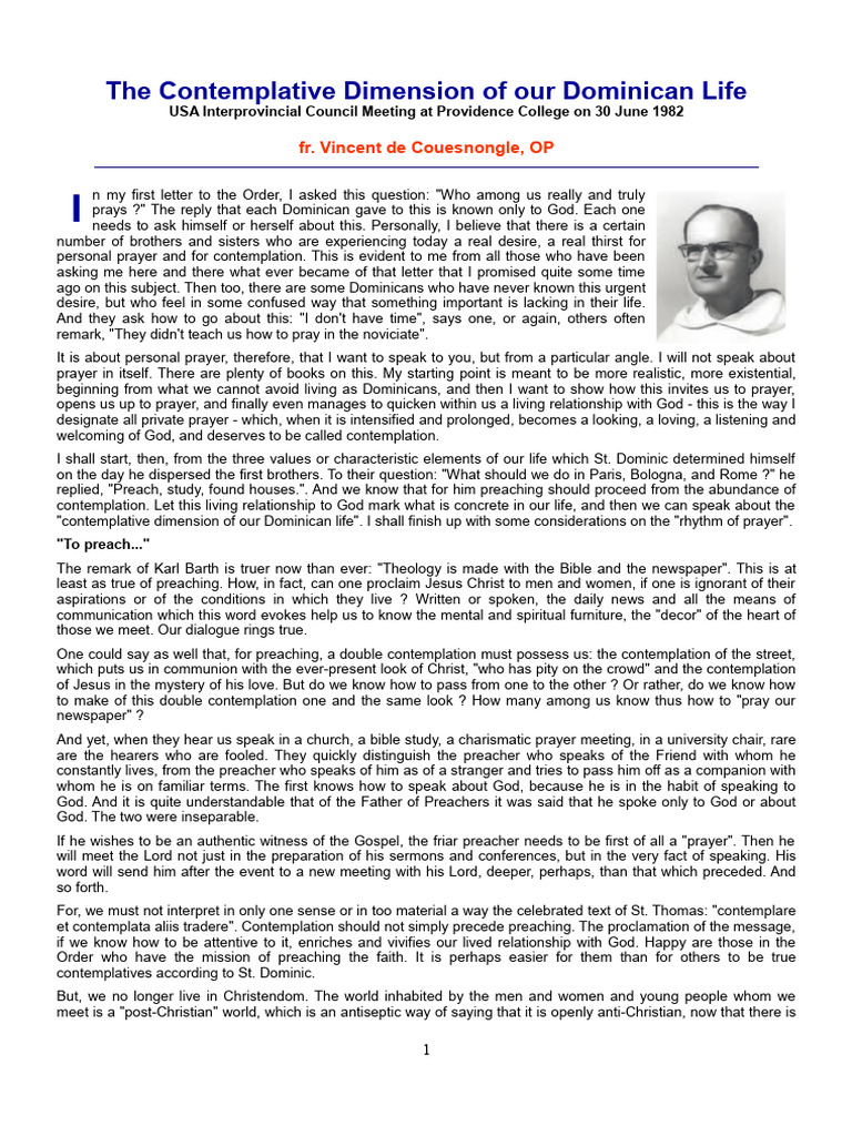 The Contemplative Dimension of Our Dominican Life | PDF | Prayer | Jesus