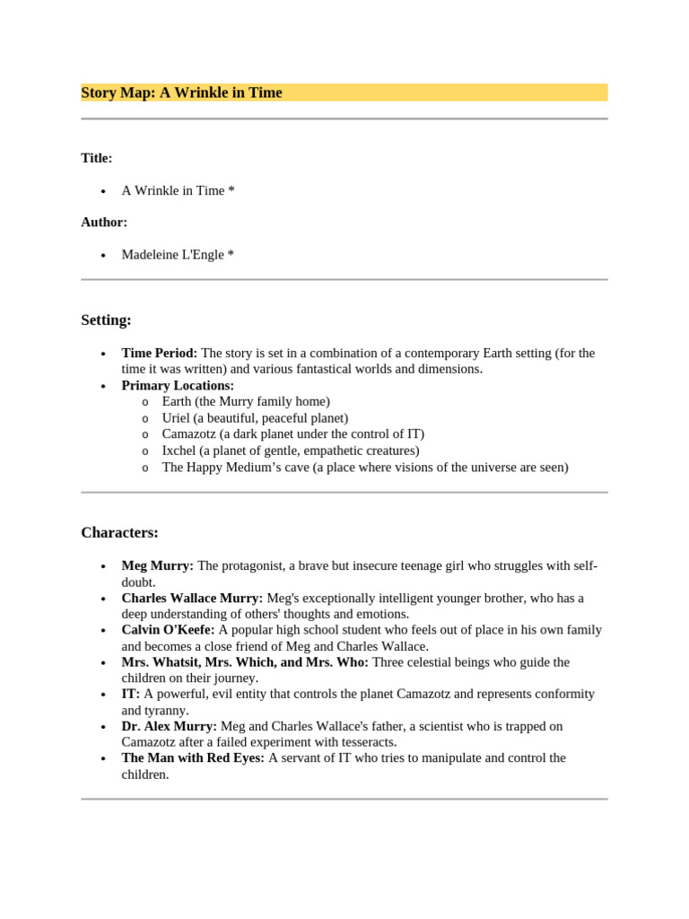 Story Map A Wrinkle in Time | PDF