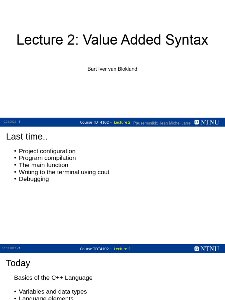 TDT4102 - Lecture 02 - Value Added Syntax | PDF | Integer (Computer ... TDT4102 - Lecture 02 - Value Added Syntax | PDF | Integer (Computer ...