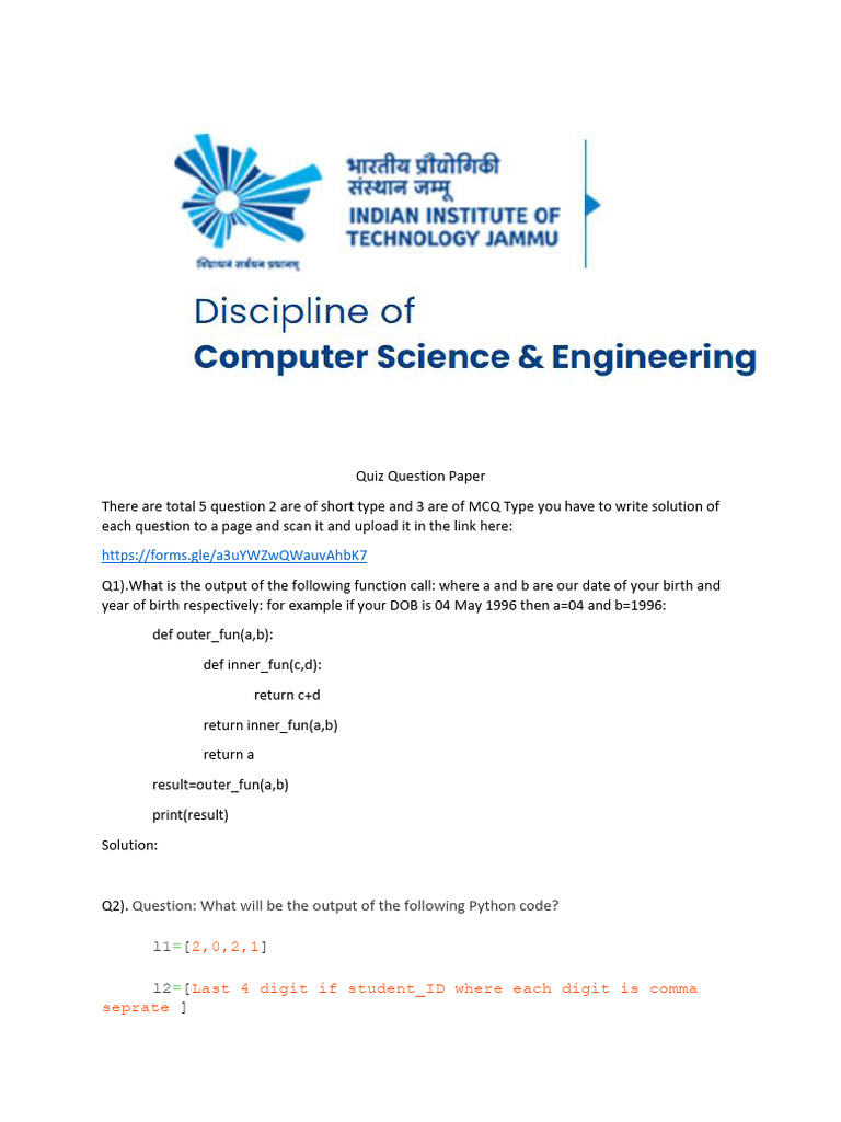 Quiz Paper | PDF