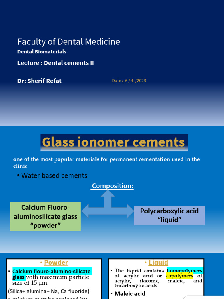 Dental cements II GI&resin and liners-1 | PDF | Dental Composite ...