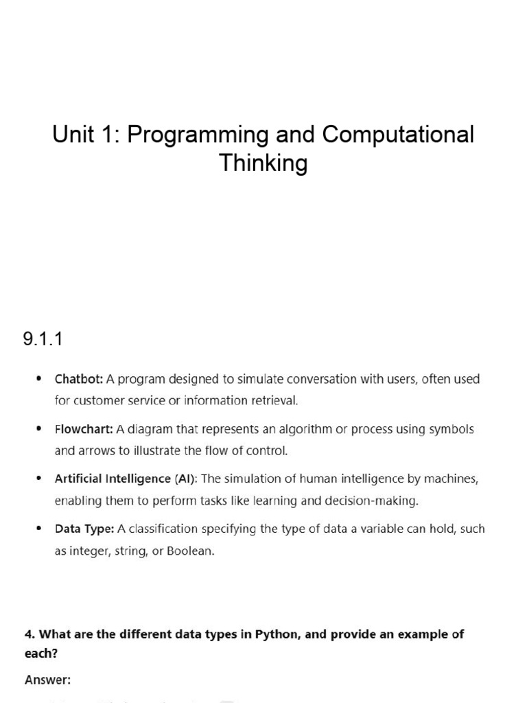 Unit1 - Programming and Computational Thinking - Grade8 | PDF