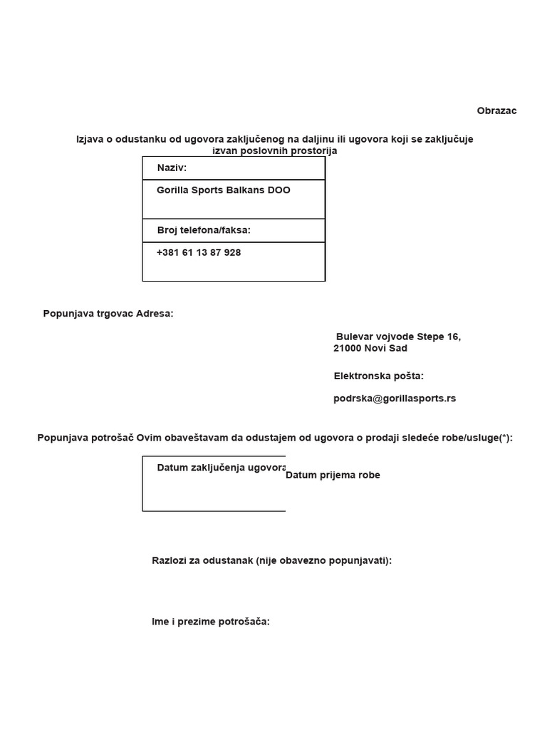 Izjava o Odustanku 1718195501 | PDF