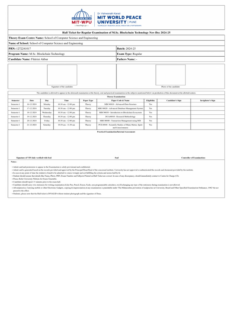 Fikirini Akbar Hall Ticket-2 | PDF