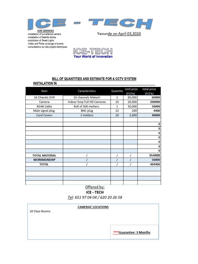 Bill of Quantities and Estimate, 10 CCTV Cameras-1 | PDF | Film And ...
