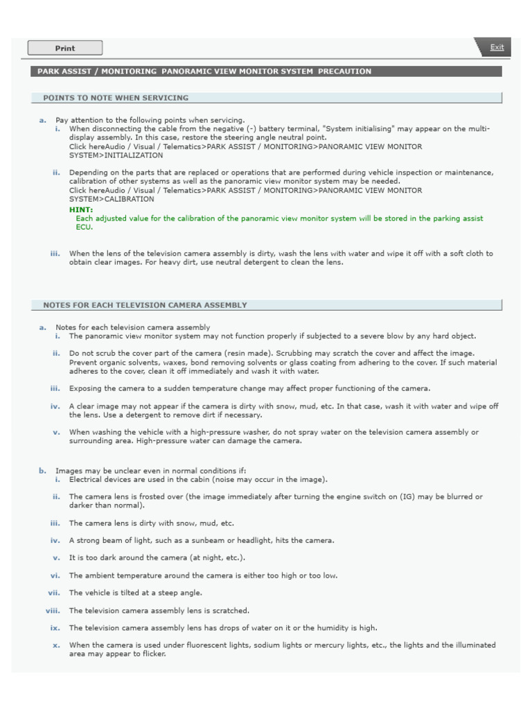 1.PANORAMIC VIEW MONITOR SYSTEM - Precaution | PDF | Camera | Headlamp