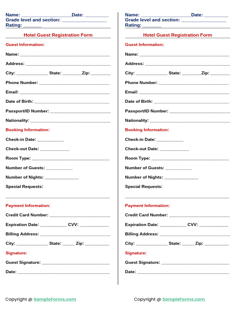 Hotel Guest Registration Form Template Word | PDF | Authentication | Government And Personhood