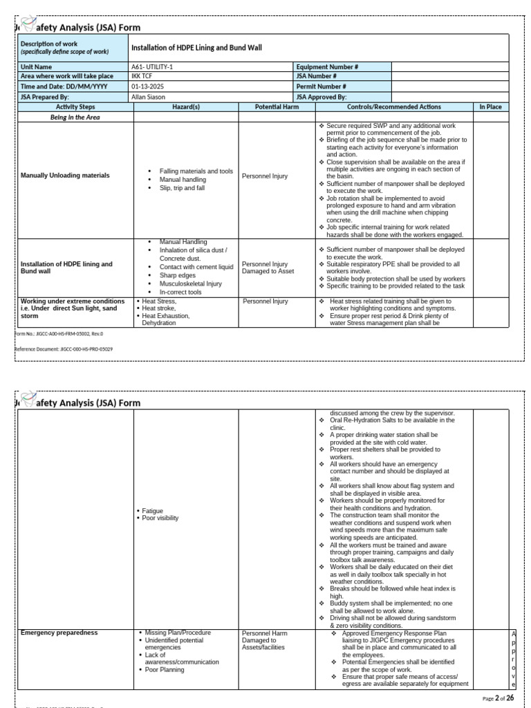 JIGCC-000-HS-FRM-05002 - Job Safety Analysis Form For Collection Basin ...