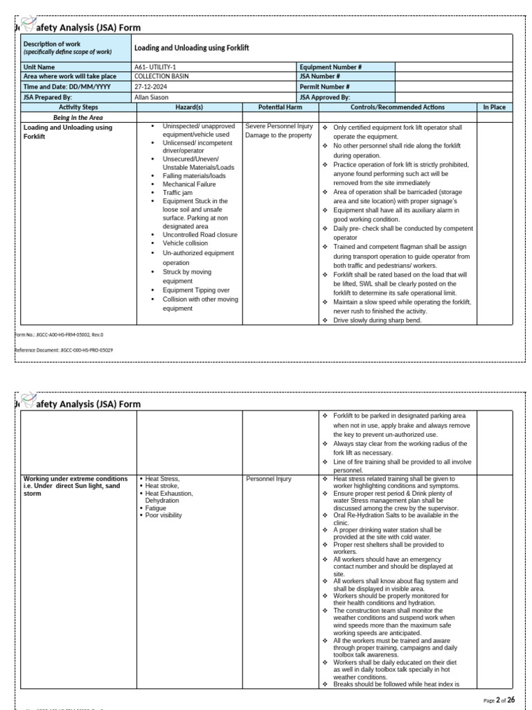 JIGCC-000-HS-FRM-05002 - Job Safety Analysis Form For Collection Basin ...