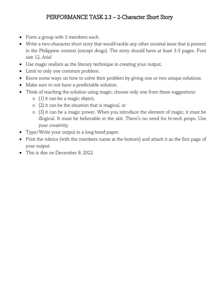 PERFORMANCE TASK 2.3-Two-Character Short Story | PDF | Creativity ...