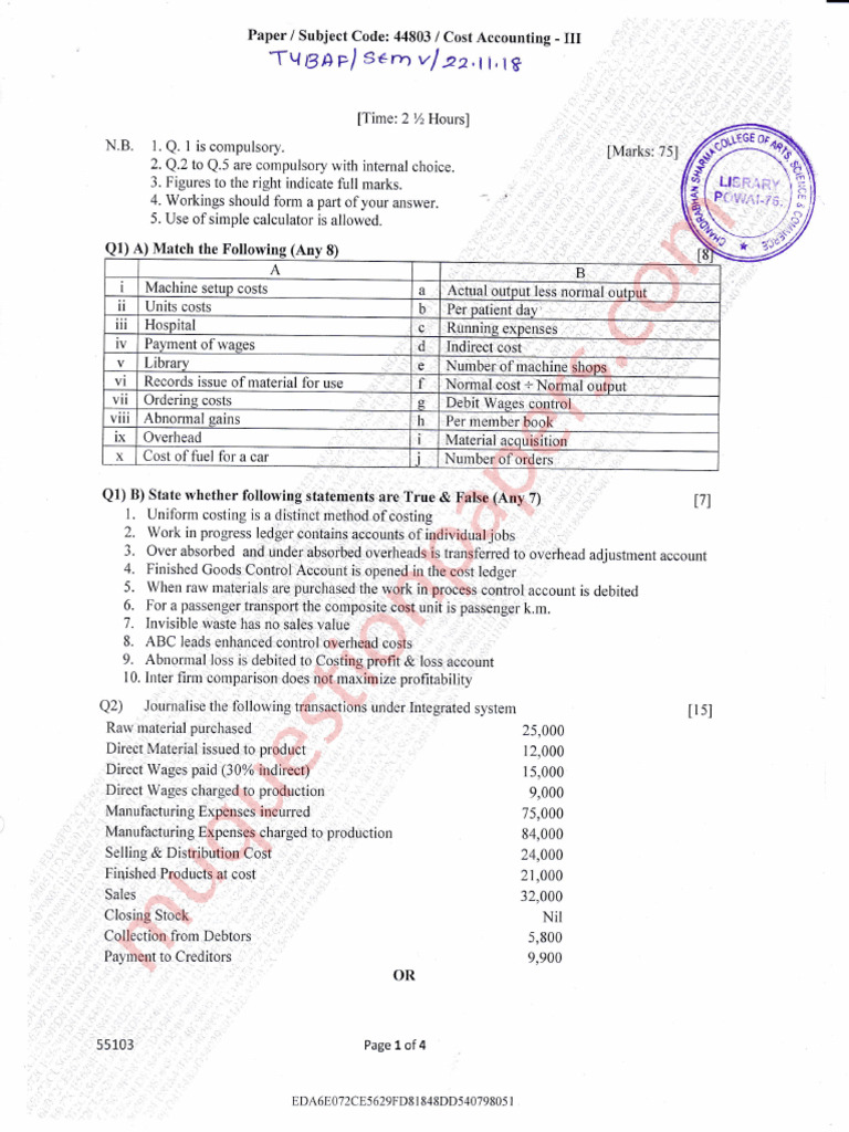 Tybaf Sem5 Ca-Iii Nov18 | PDF | Accounting