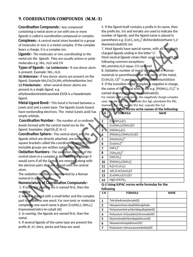 COORDINATION COMPOUNDS | PDF | Coordination Complex | Ligand