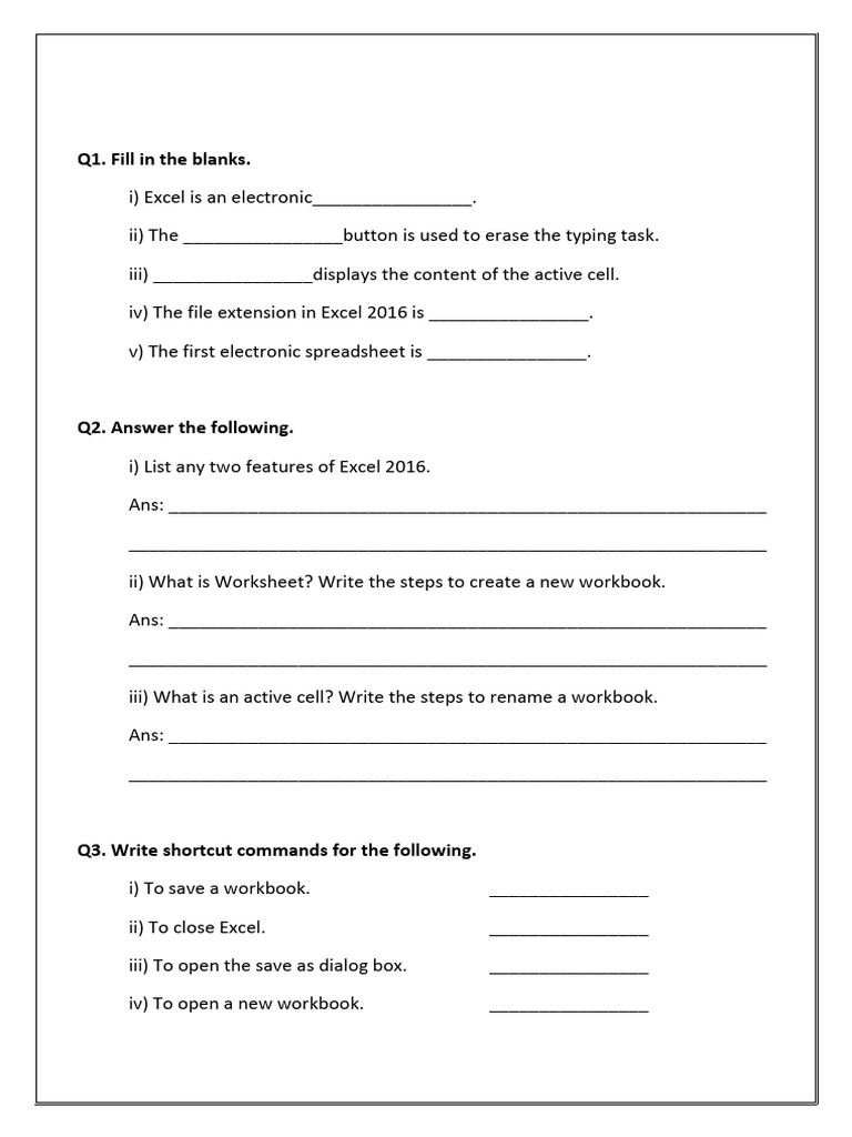 Excel Basics Assignment for Class V | PDF