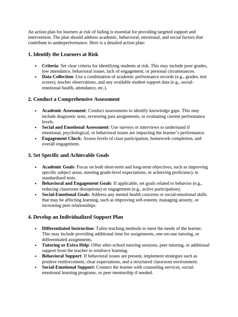 An Action Plan For Learners at Risk of Failing | PDF | Educational ...