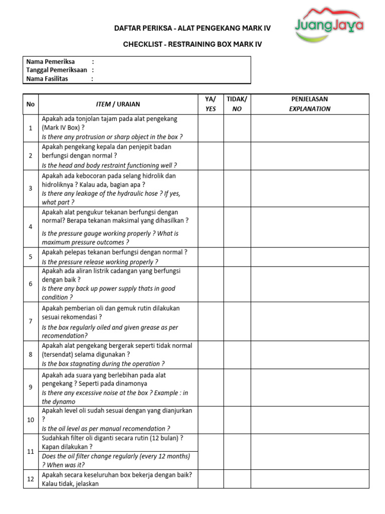 Checklist Inspeksi Alat Pengekang Mark IV | PDF