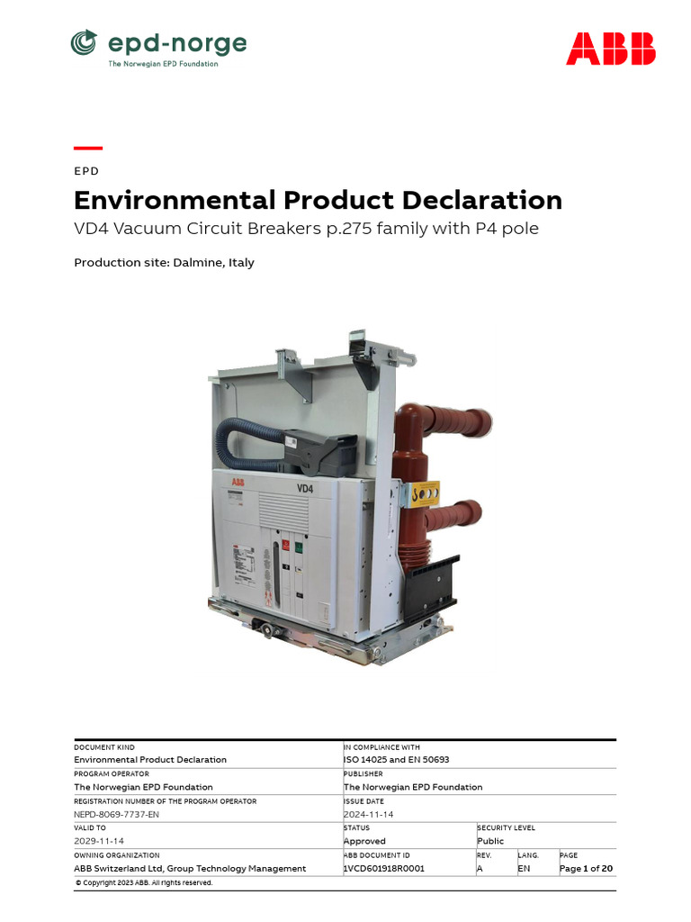 VD4_Vacuum_Circuit_Breakers_p.275_family_with_P4_pole (1) | PDF | Life Cycle Assessment | Waste