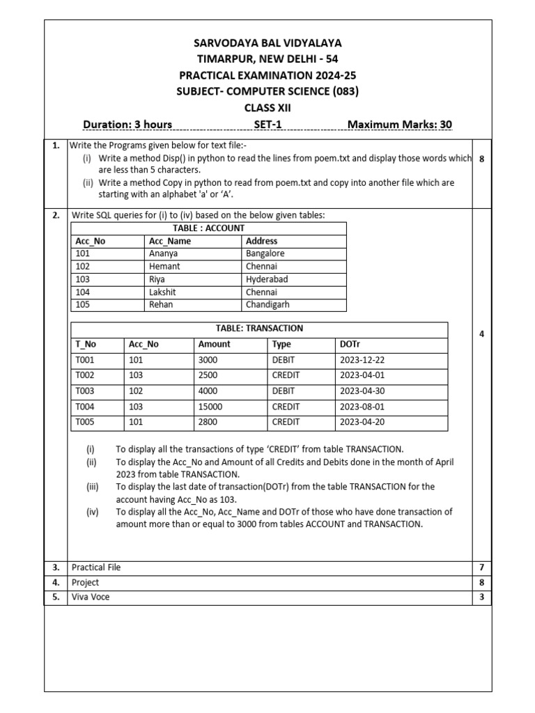 Aissce CS Practical Exam 2024-25 | PDF | Computer Data | Computer Science