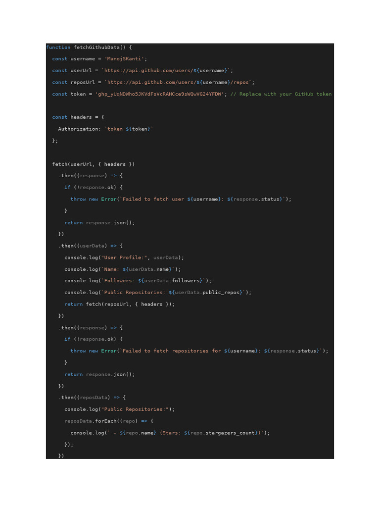 Fetch GitHub User Data with API | PDF