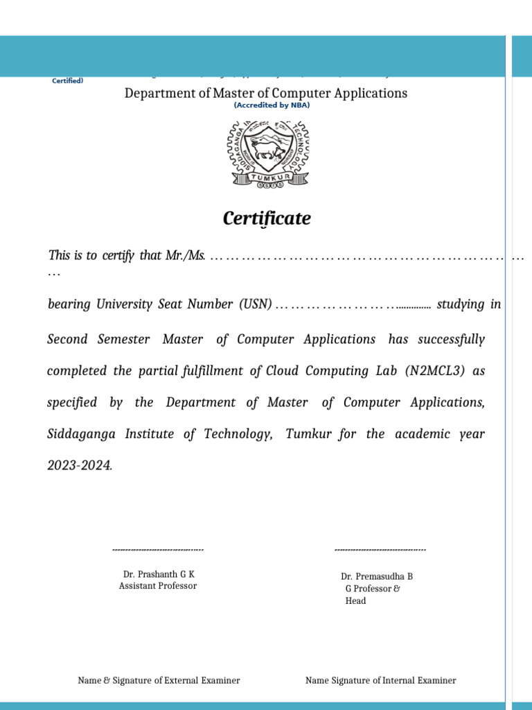 Cloud Computing Lab Completion Certificate | PDF