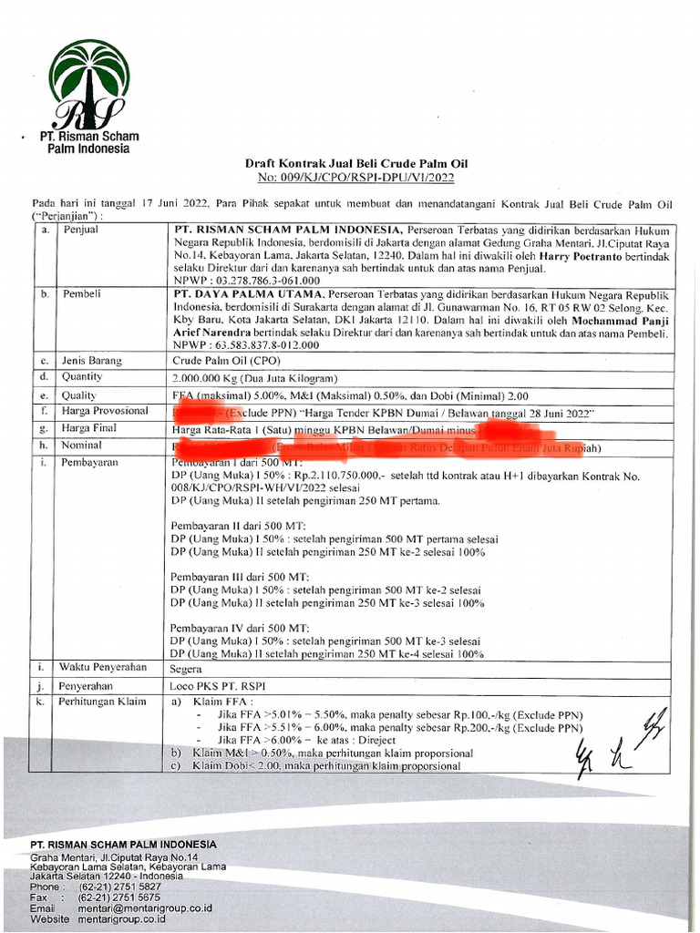 1A.Kontrak CPO Panji dgn RSPI | PDF