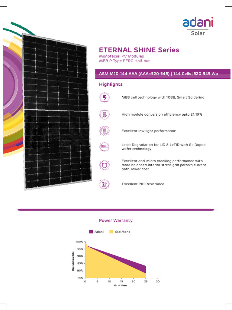 Adani 540 Wp Solar Module Datasheet | PDF | Solar Power | Energy Harvesting