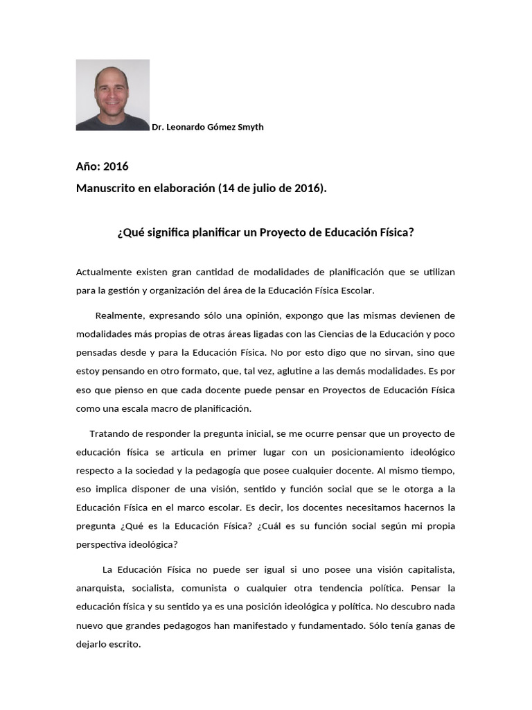 17.que Significa Planificar Un Proyecto de Educacion Fisica | PDF ...