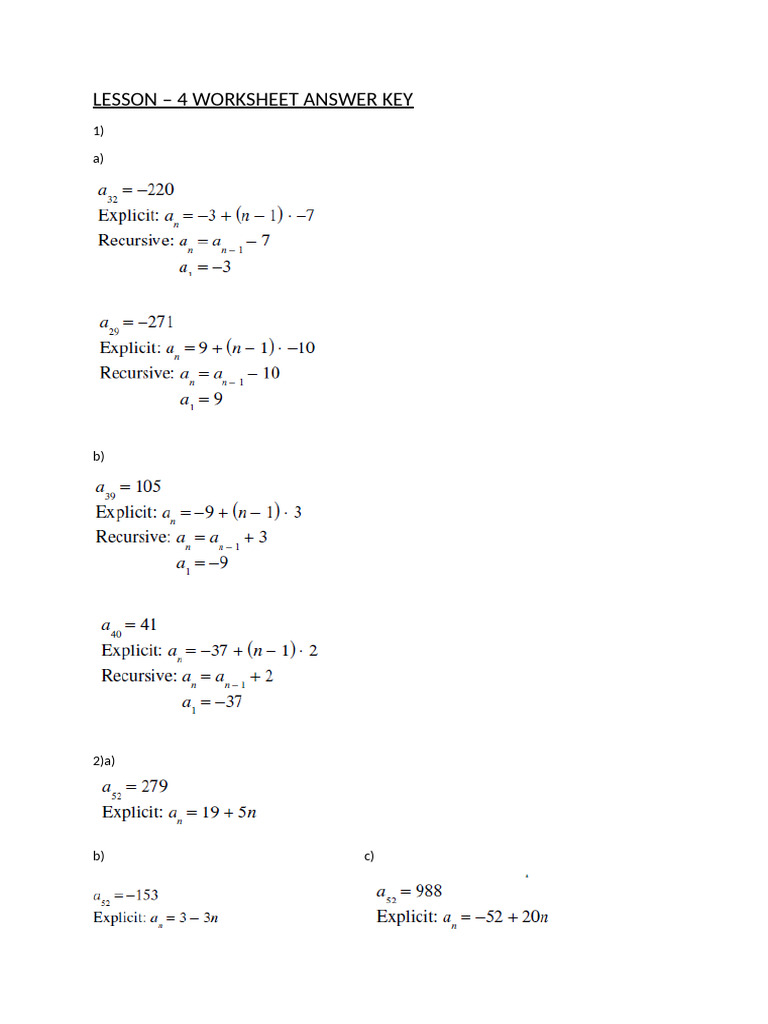Lesson - 4 Worksheet Answer Key | PDF