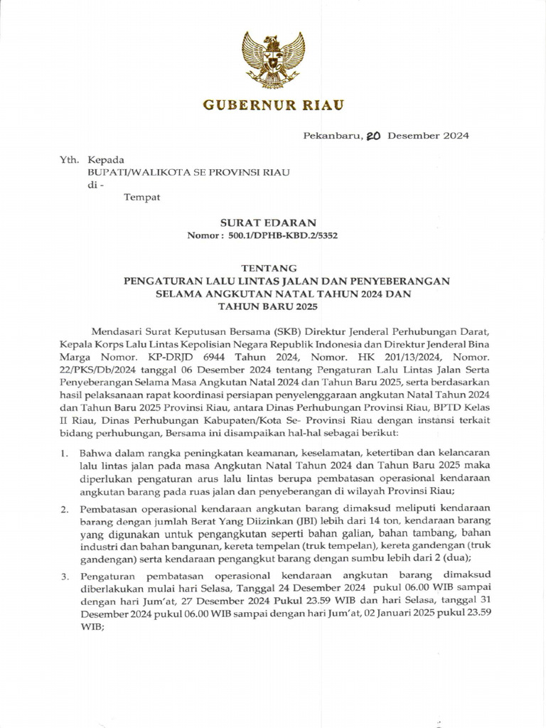 SURAT EDARAN GUBERNUR NATARU 2024-2025 | PDF