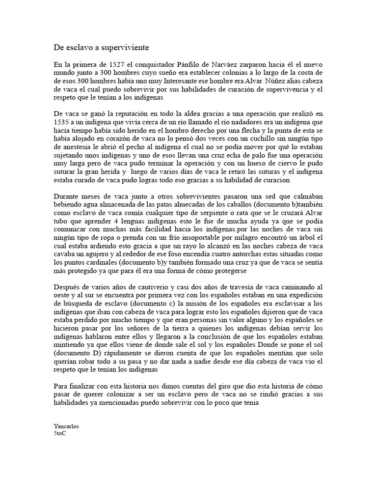 Supervivencia de Alvar Núñez Cabeza de Vaca | PDF