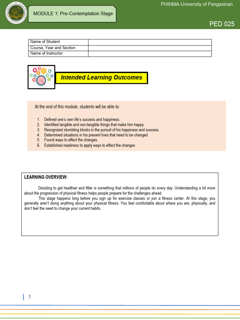 MODULE 1 - Pre-Contemplation Stage | PDF | Health Care | Clinical Medicine