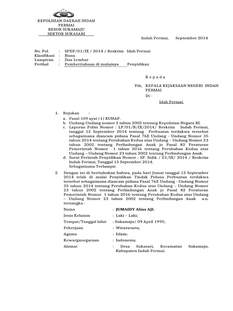 Pemberitahuan Penyidikan Tindak Pidana | PDF