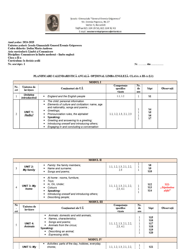 Planificare Optional Clasa A Treia | PDF | Human Communication